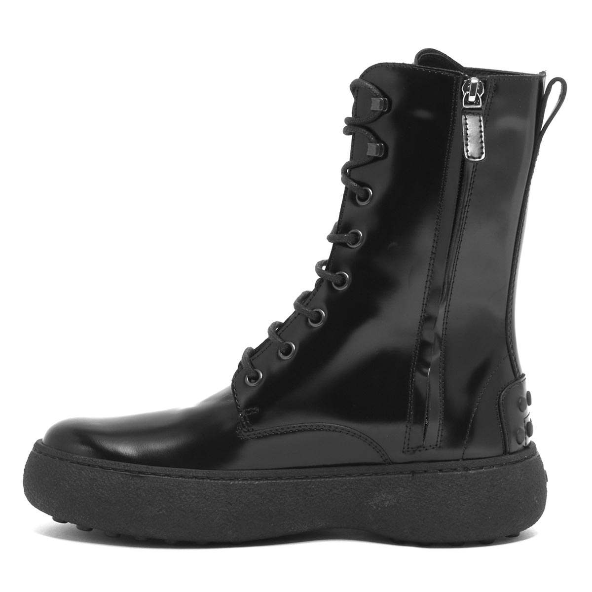 トッズ ブーツ/ドライビングシューズ シューズ レディース ウィンターゴンミーニ レースアップブーツ ポリッシュ加工 紐 ZIP ブラック XXW09J0GN20 GYU B999 TOD'S ...